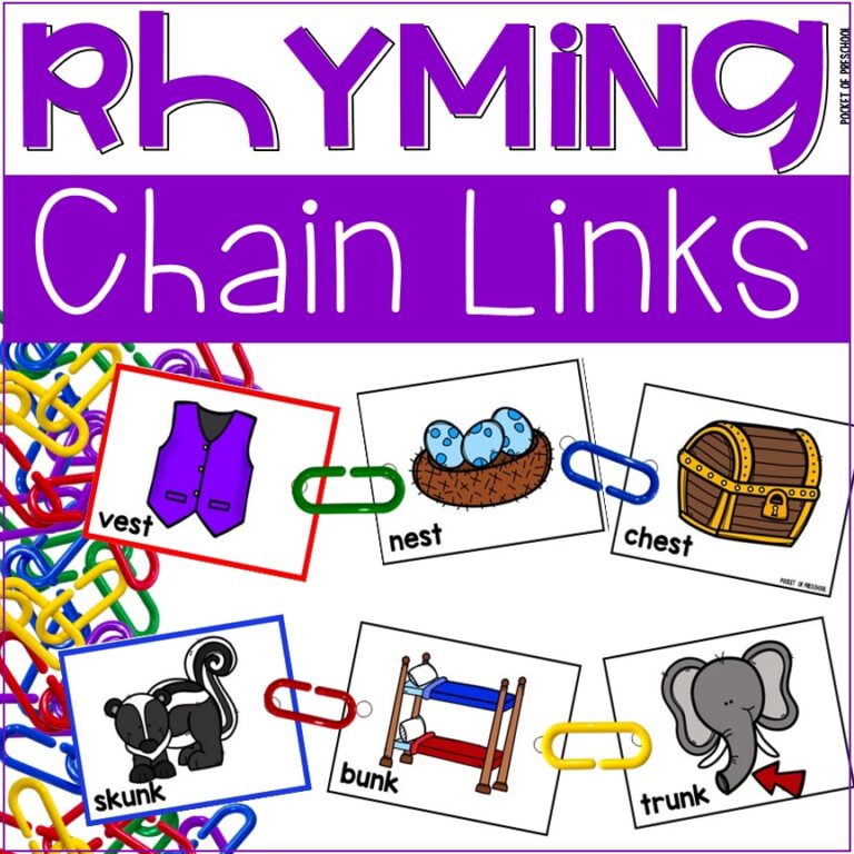 Rhyming Chain Link Activity for Preschool, Pre-K, and Kindergarten ...