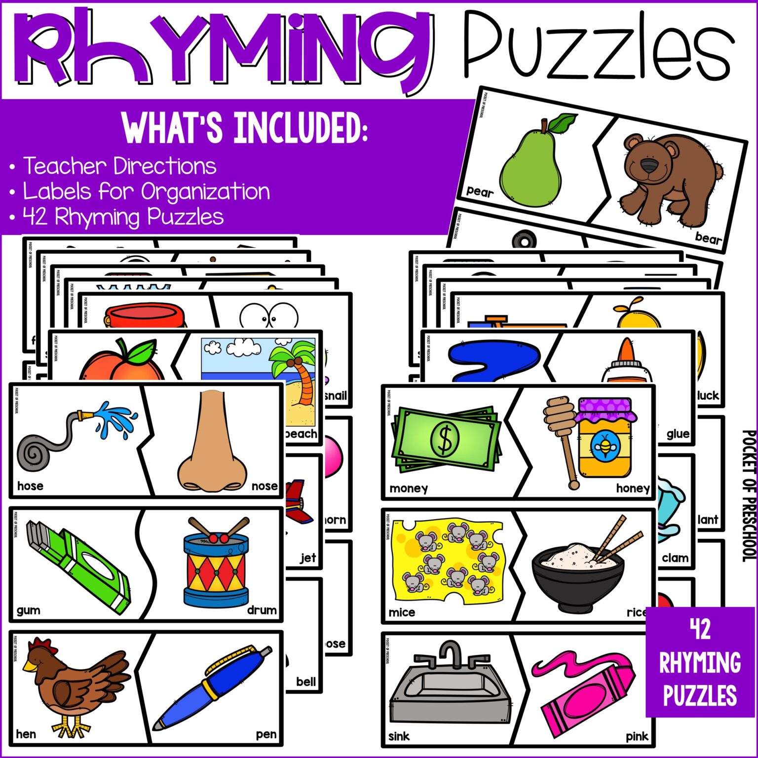 Rhyming Puzzles Activity for Preschool, Pre-K, and Kindergarten ...