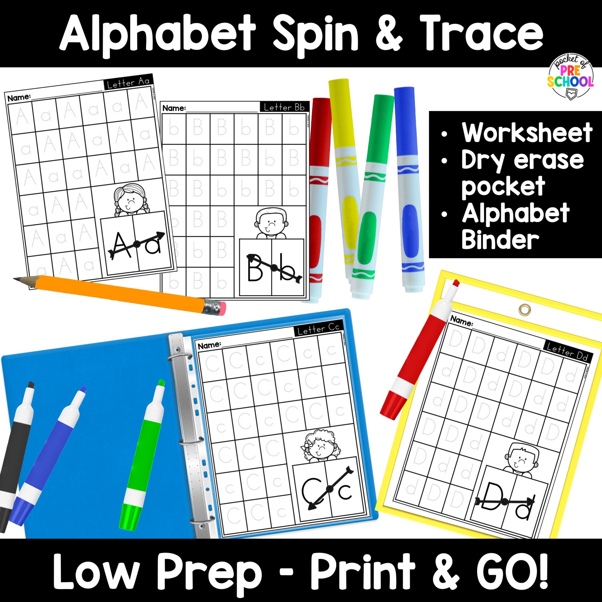 Alphabet Spin and Trace Worksheets - Letter Recognition & Tracing ...