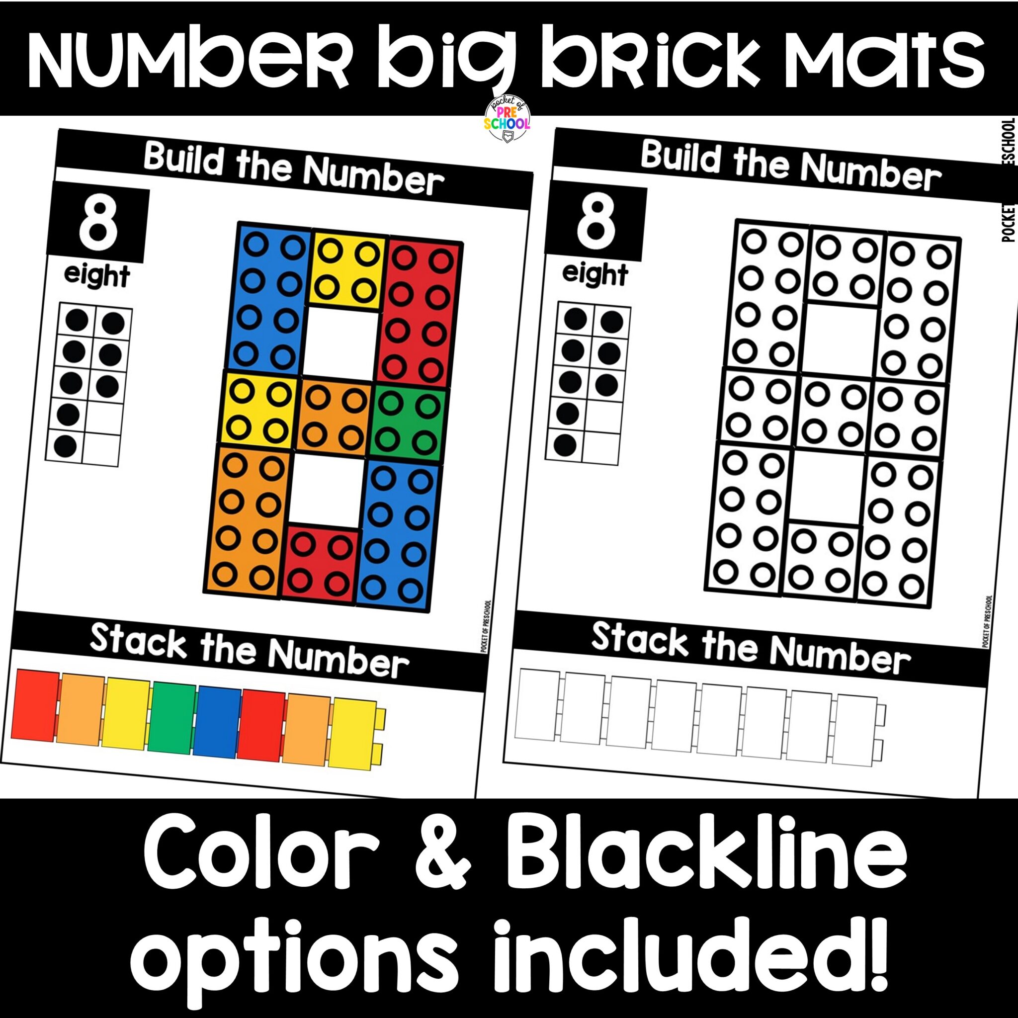 Big Brick Block Number Mats - Fine Motor Fun - Pocket of Preschool
