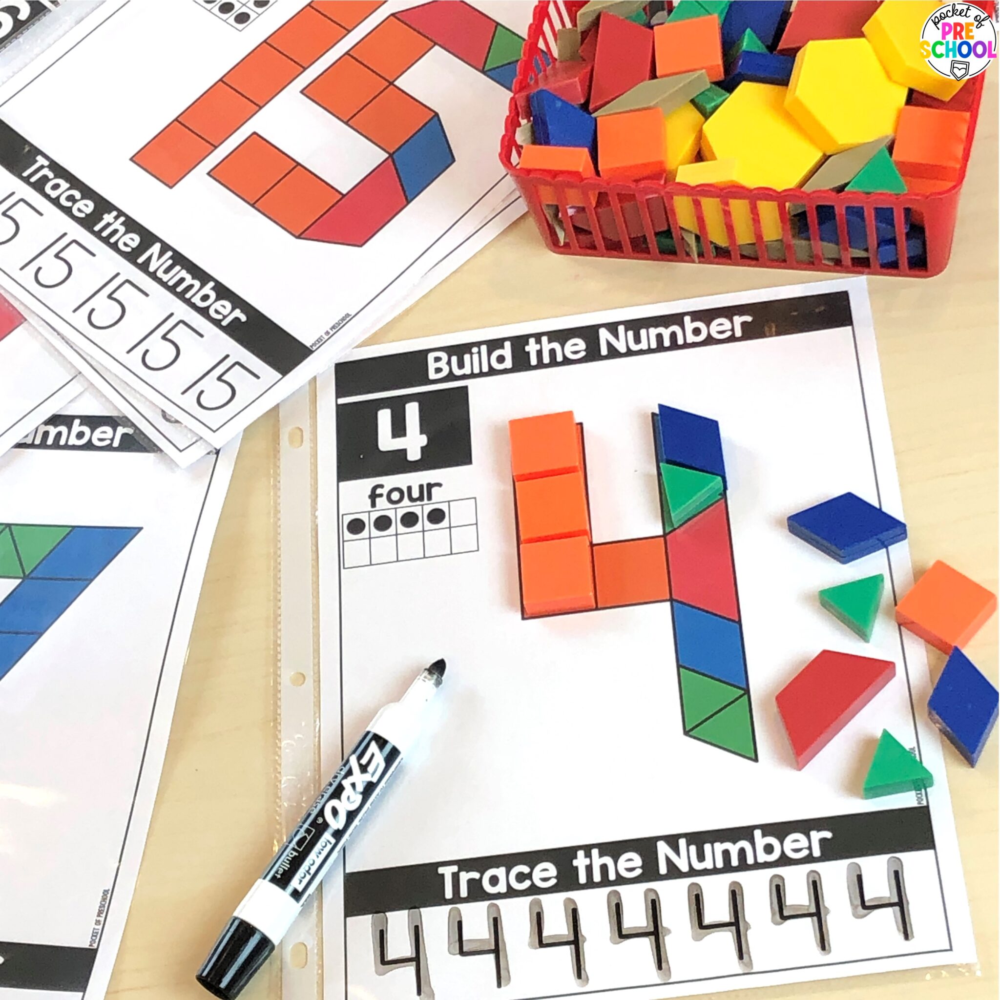 Pattern Block Number Mats - Fine Motor Fun! - Pocket of Preschool