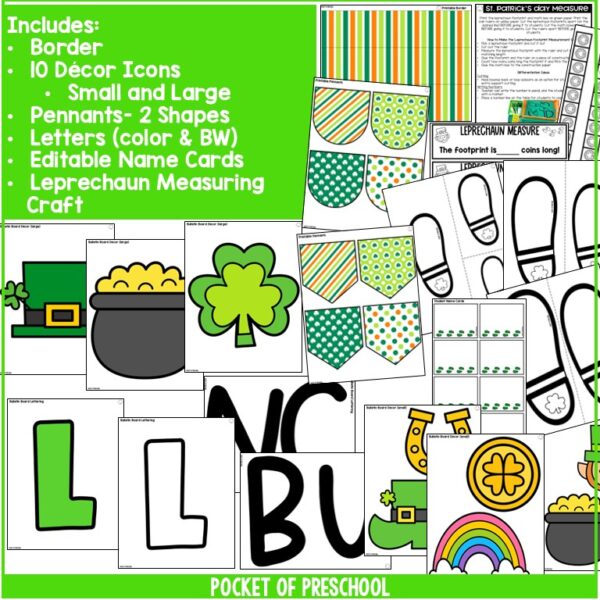 St. Patrick's Bulletin Board Kit & Measuring Craft Preschool Pre-K ...