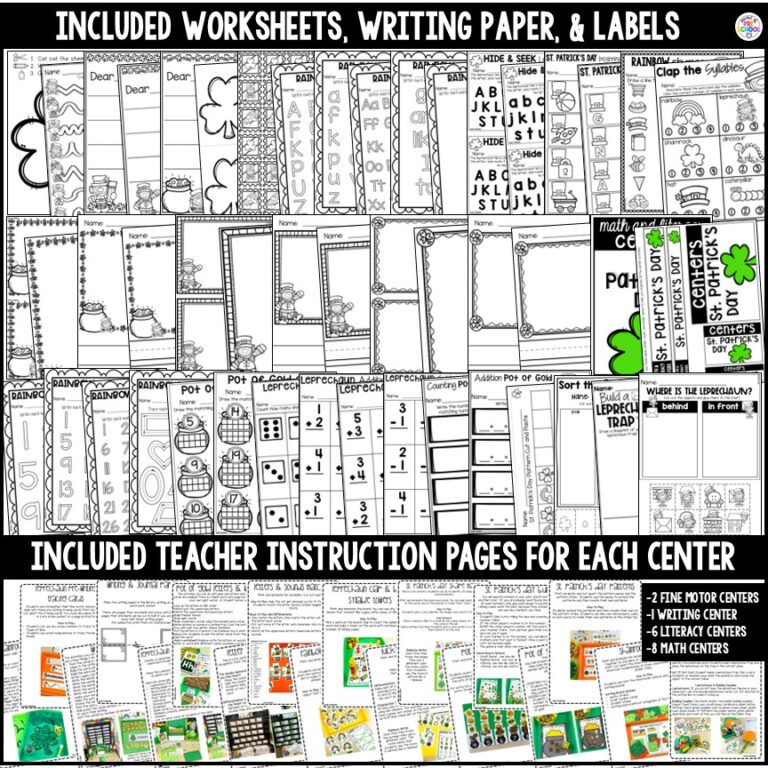 St. Patrick's Day Math and Literacy Centers for Preschool, Pre-K ...