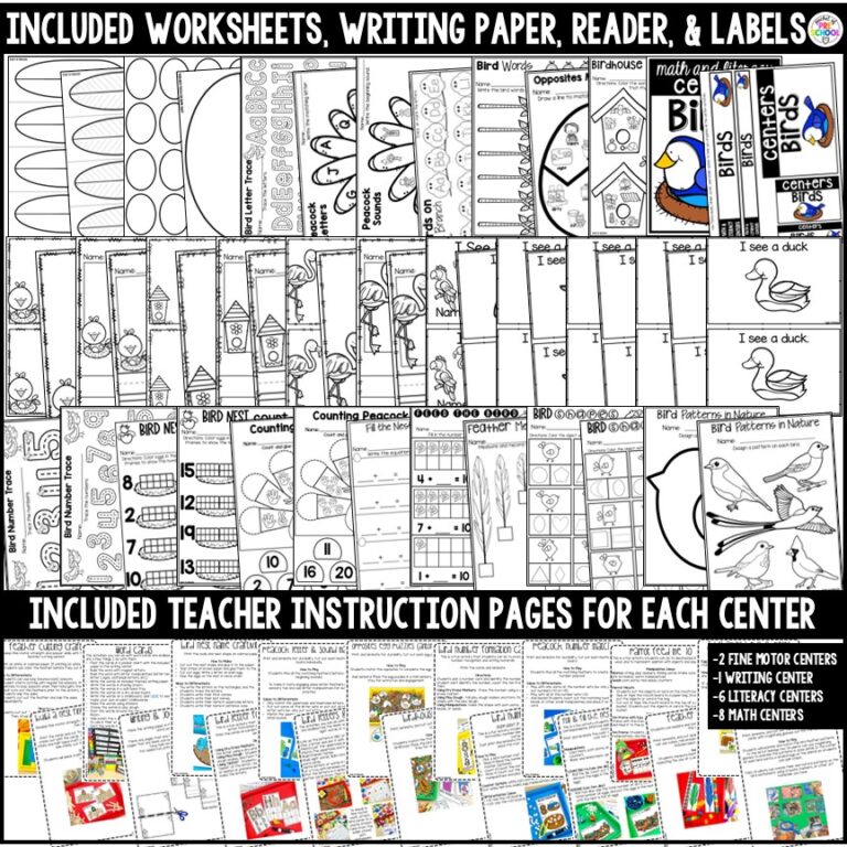 Birds Math and Literacy Centers for Preschool, Pre-K, and Kindergarten ...