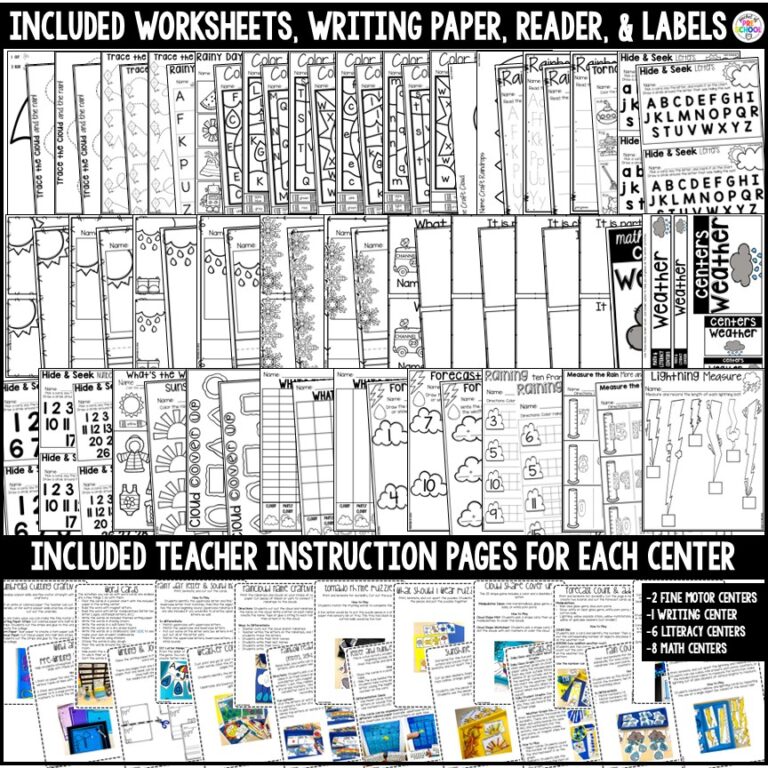 Weather Math and Literacy Centers for Preschool, Pre-K, and ...