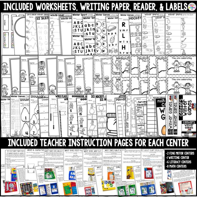Winter Sports Games Math and Literacy Centers Preschool, Pre-K ...